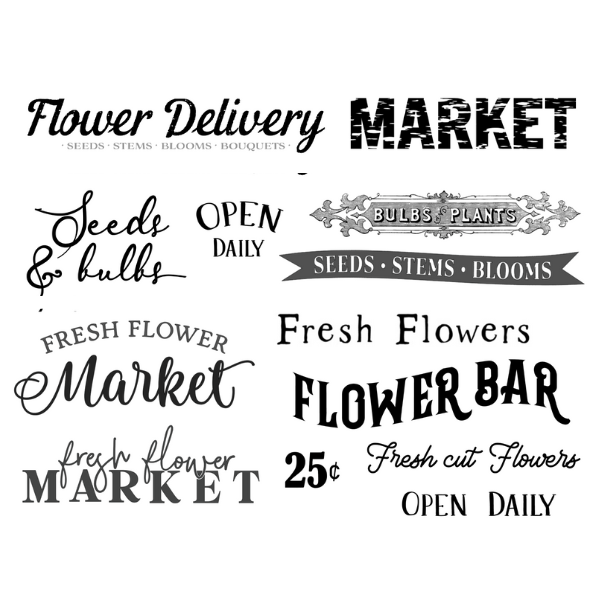 FLOWER MARKET LABELS - White Cloud Decor Transfers
