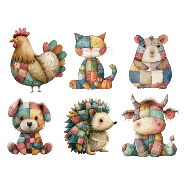 PATCHWORK ANIMALS 2 - White Cloud Decor Transfers